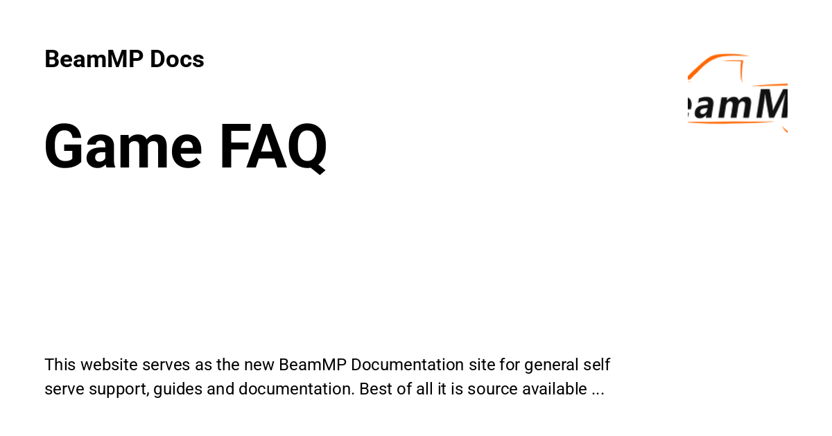 Game FAQ - BeamMP Docs