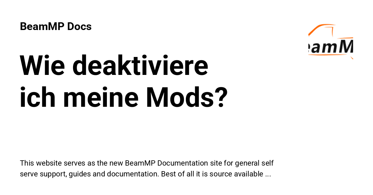 Wie deaktiviere ich meine Mods? - BeamMP Docs
