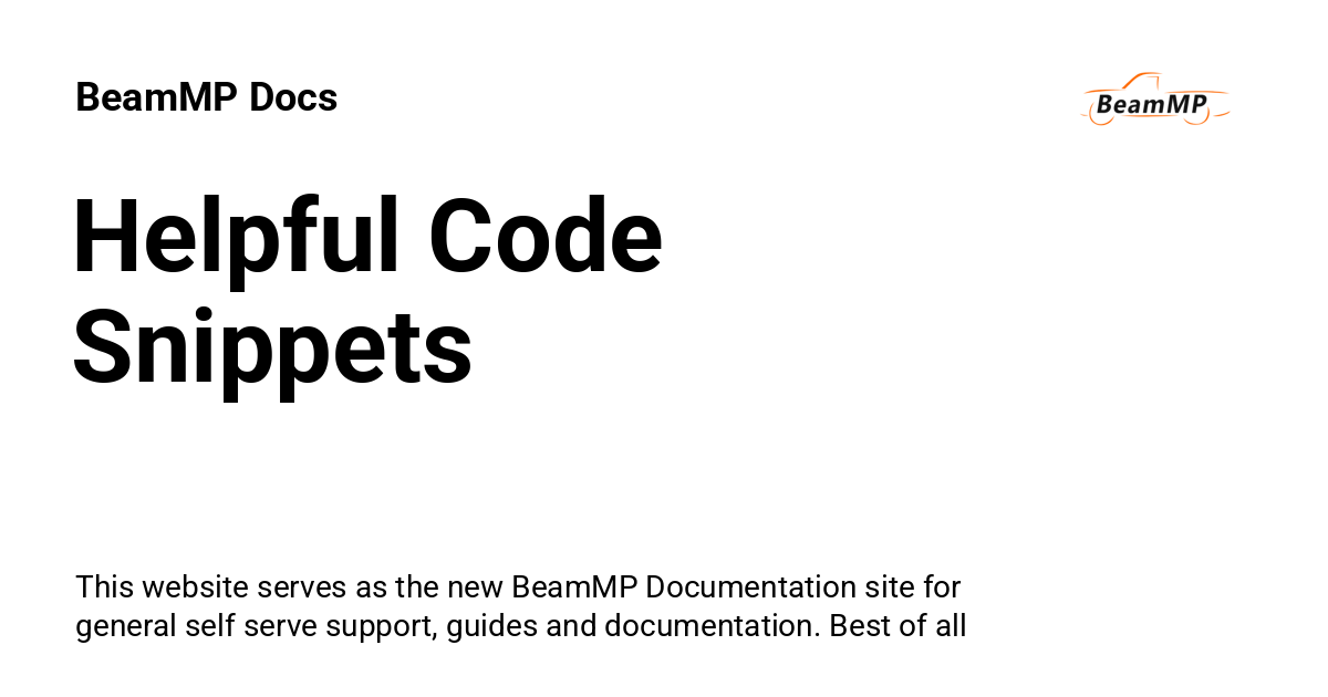 Helpful Code Snippets - BeamMP Docs