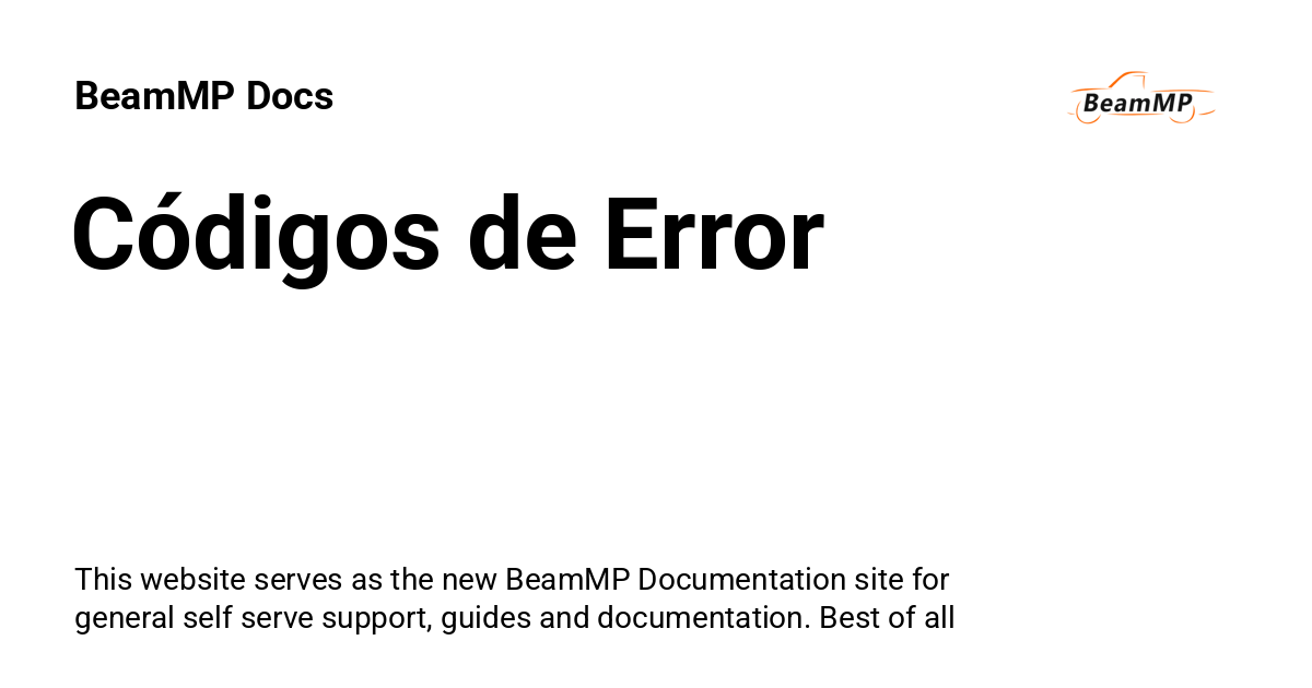 Códigos de Error - BeamMP Docs