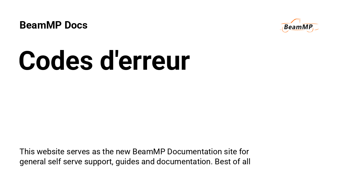 Codes d'erreur - BeamMP Docs