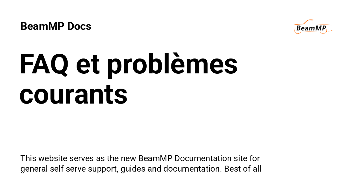 FAQ et problèmes courants - BeamMP Docs