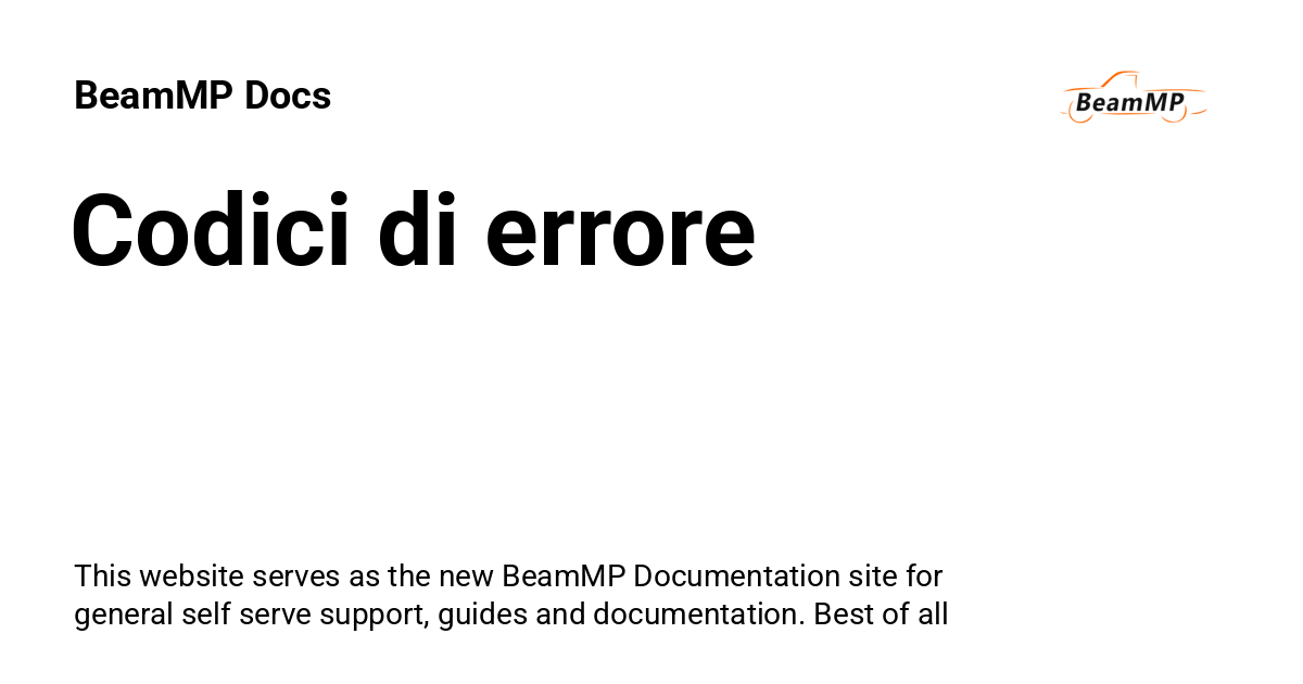 Codici di errore - BeamMP Docs