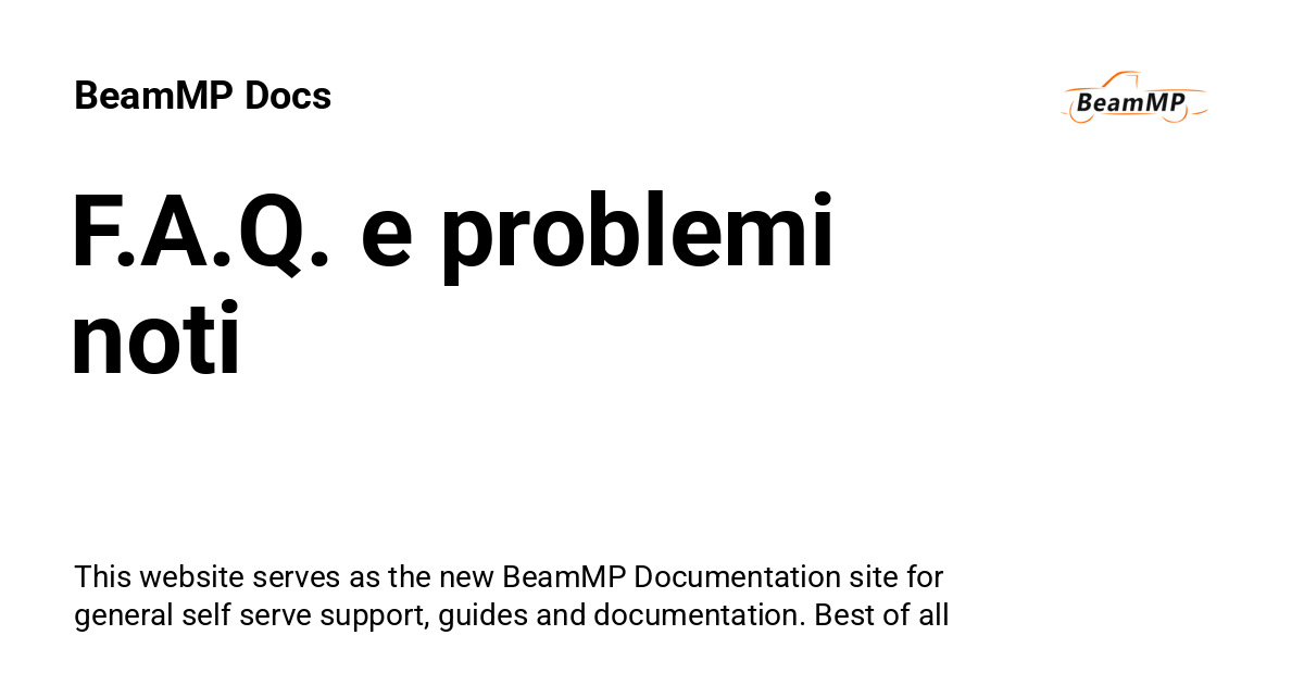 F.A.Q. e problemi noti - BeamMP Docs